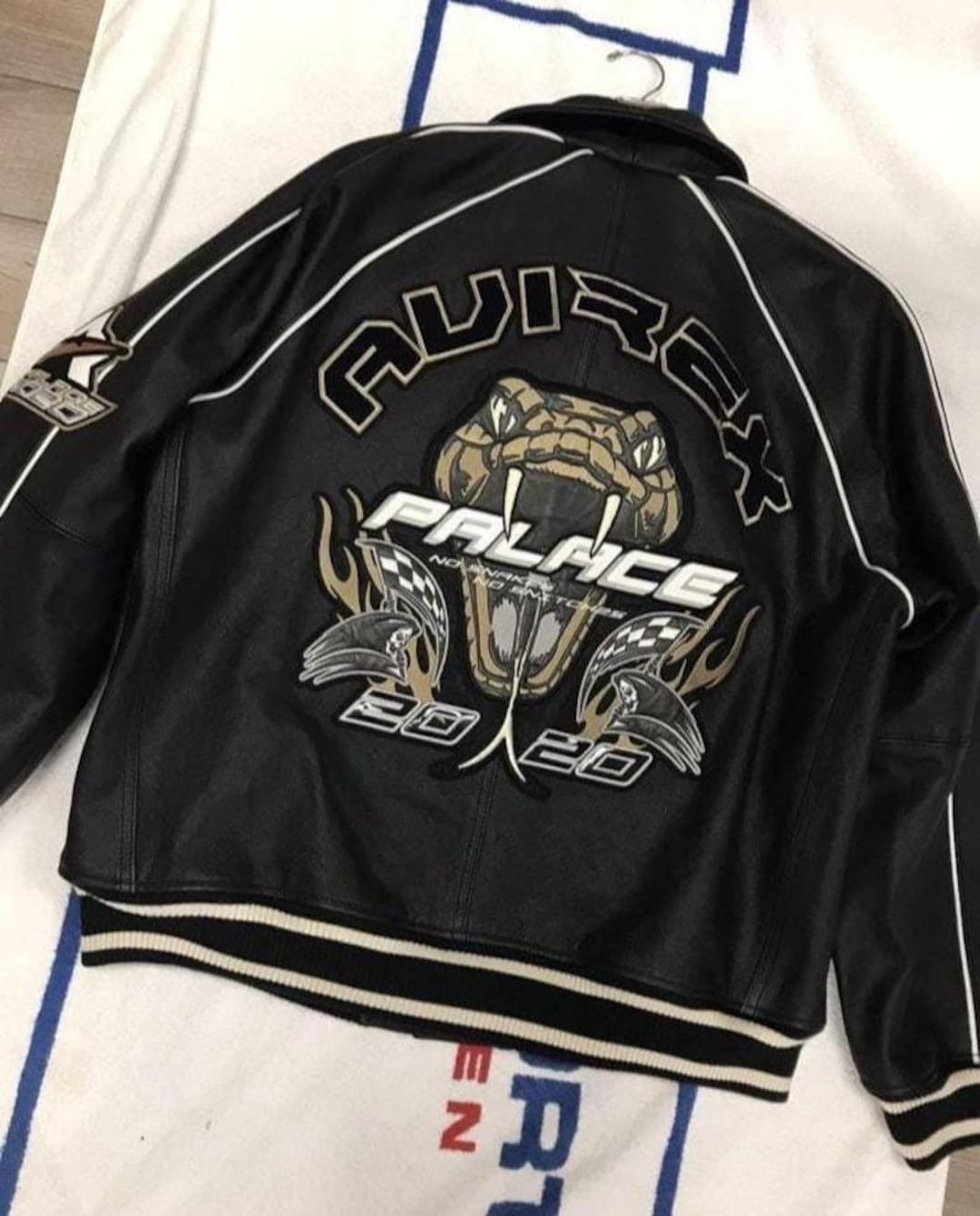 Avirex X Palace 2020 Leather Jacket, Snake Graphic Moto Jacket, Vintage ...