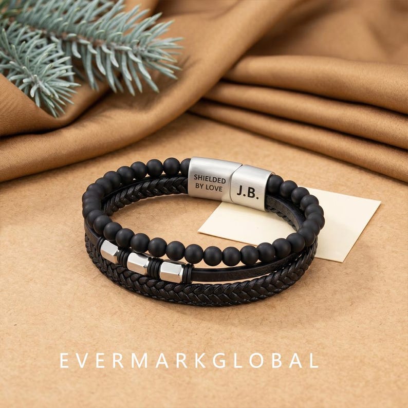 To My Son Multi-strand Beaded Leather Personalized Engraved Bracelet ...