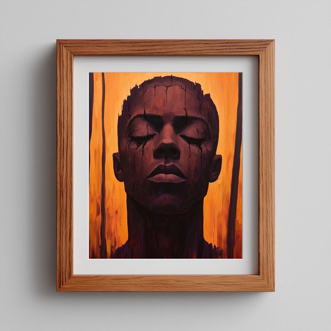 Introspective Portrait Art Print – Moody Cracked Face Painting (digital ...