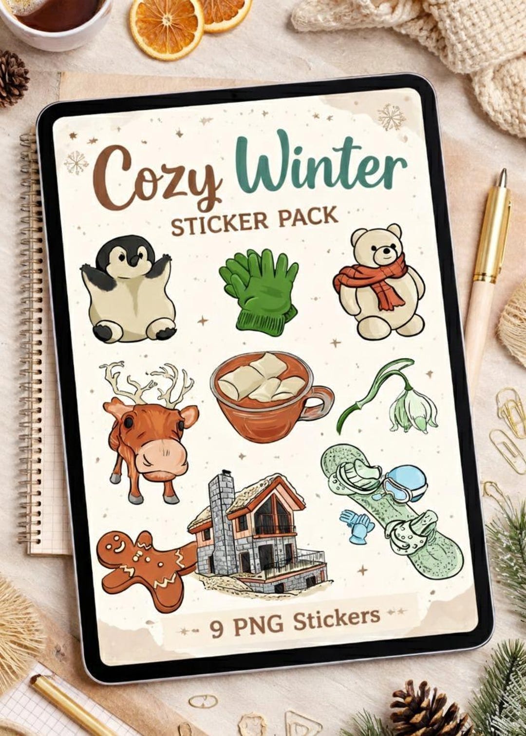 Winter Digital Sticker Pack | Cozy Christmas Illustrations | PNG Clip ...