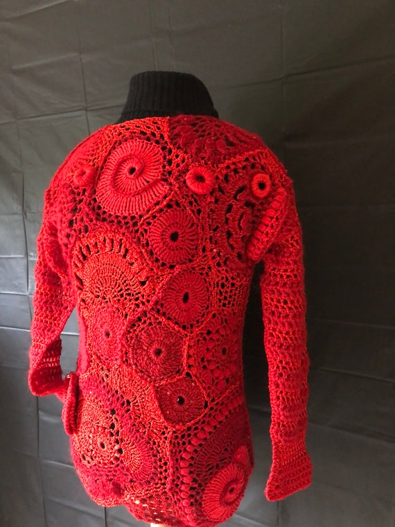 Red Freeform Crochet Sweater | Etsy