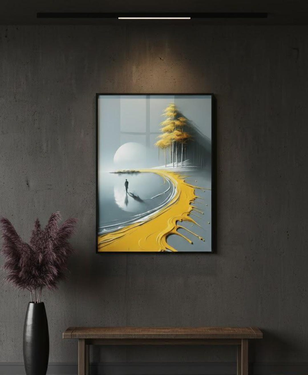 Impasto Landscape Art Print – Yellow & Grey Surreal Nature, Framed - Etsy