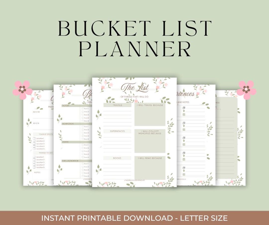 Bucket List Planner Printable | Travel, Reading, Experiences (PDF ...