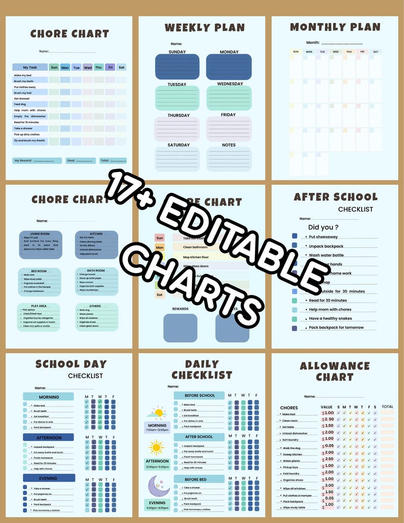 Kids Routine Chart Bundle Printable | Morning Bedtime Routine, Behavior ...