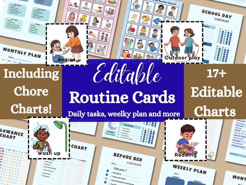 Kids Routine Chart Bundle Printable | Morning Bedtime Routine, Behavior ...