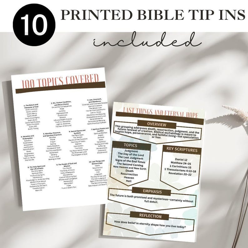 Printed Bible Journaling Tip-ins: 100 Scripture Topics on 10 Physical ...