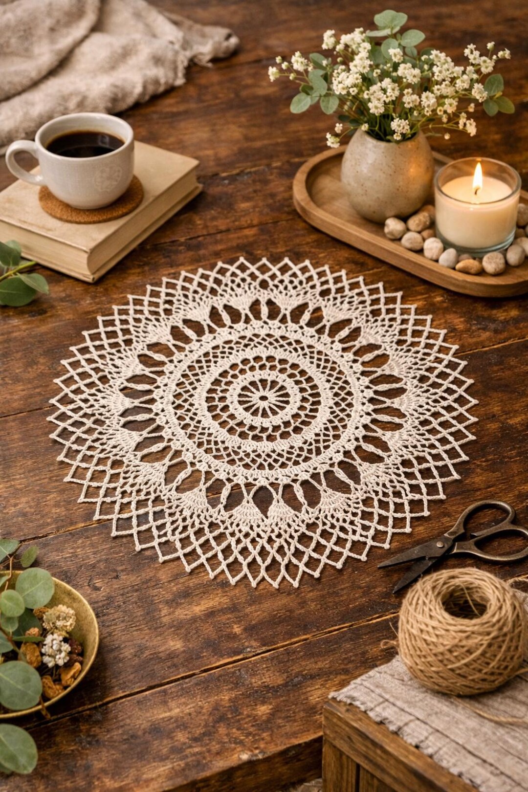 Handmade Crochet Lace Doily, Vintage Table Decor, Outdoor Tea Party ...