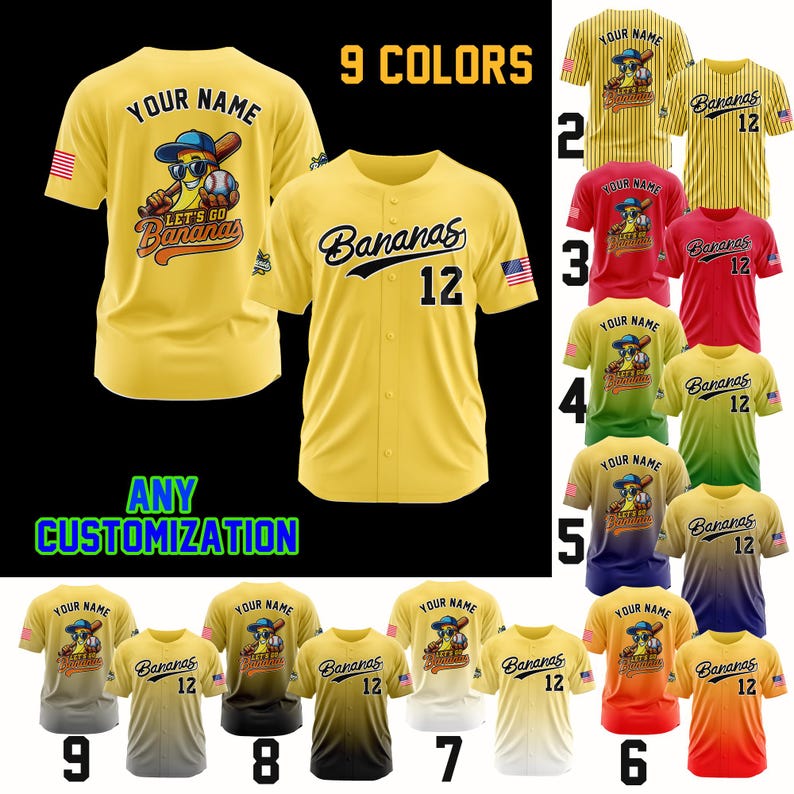 Savannah Bananas Baseball Jersey, Custom Name & Number, Funny Game Day ...