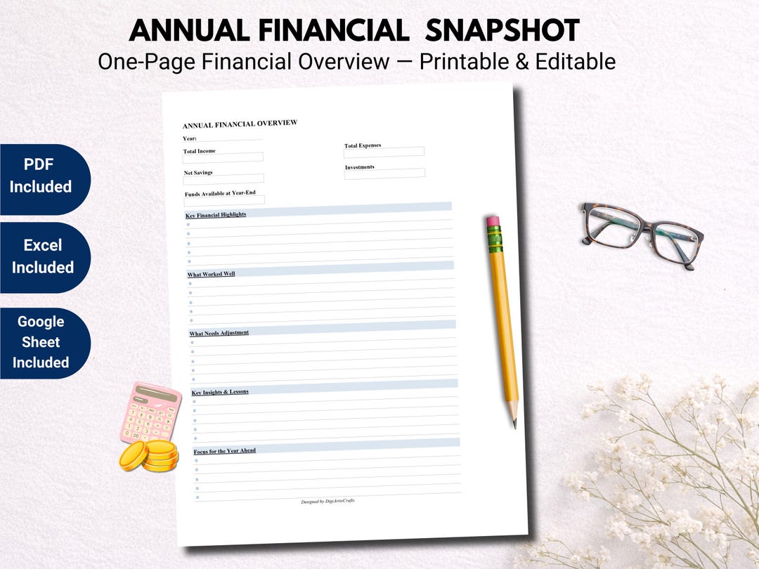 Yearly Financial Review Template, Income Expense Tracker (printable PDF ...