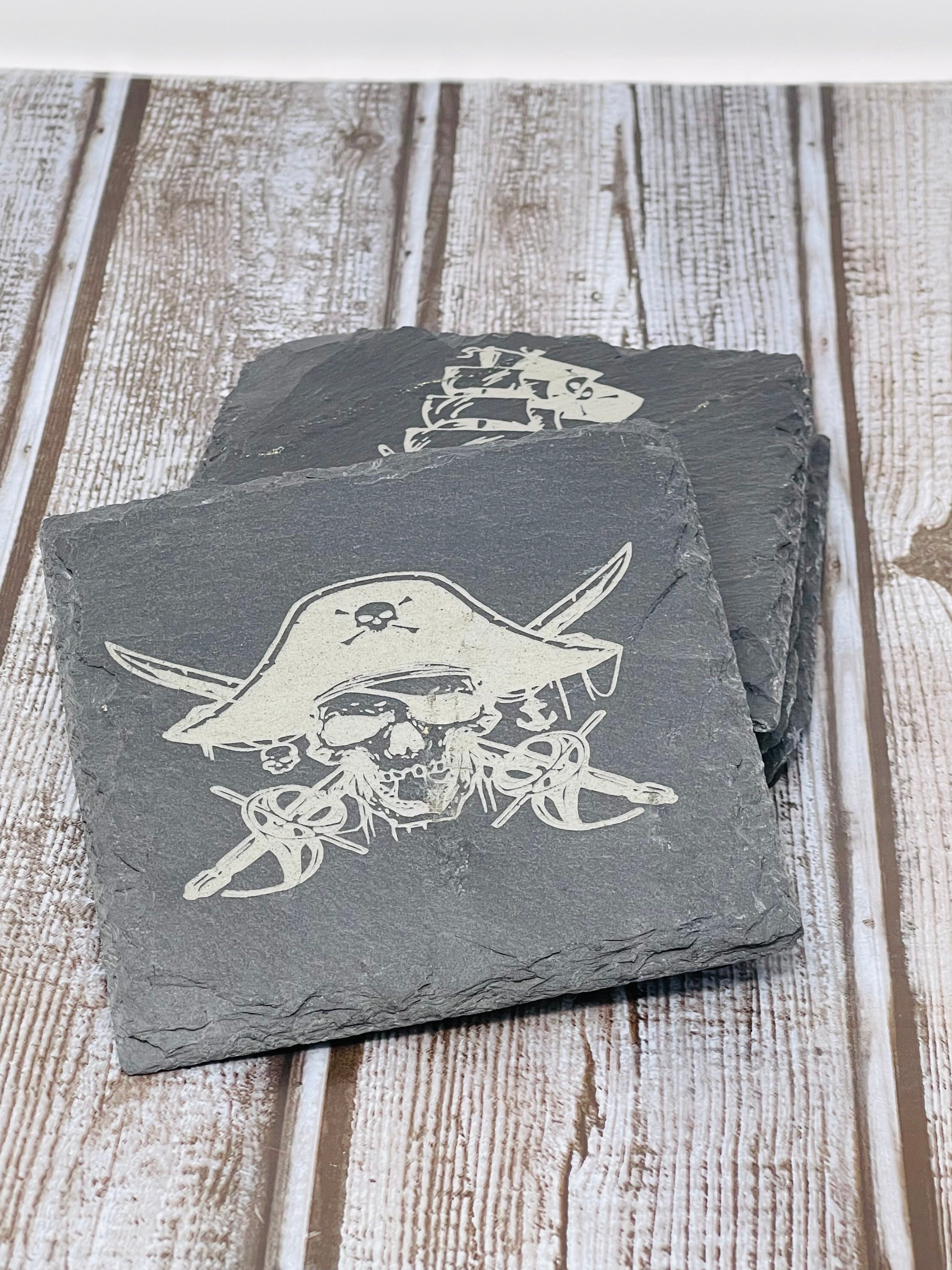 Pirate Themed Laser Engraved Slate Coasters - Etsy