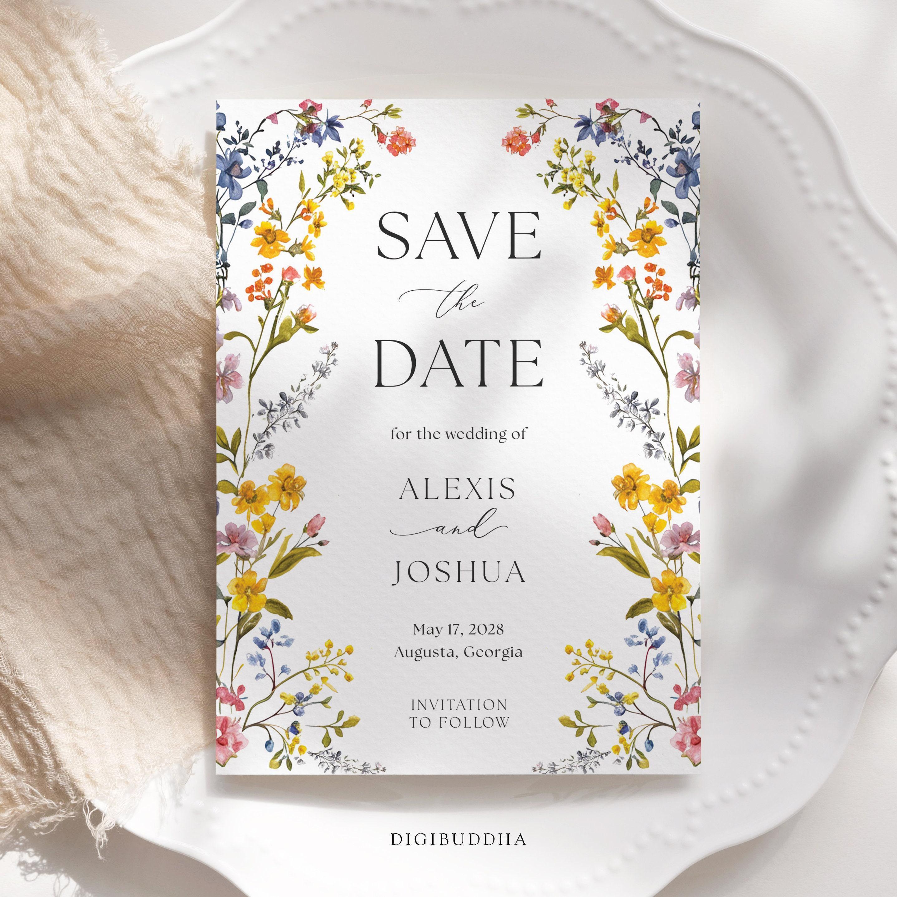 Boho Wildflower Save the Date Cards, Whimsical Wildflower Save the Date ...