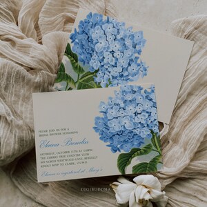 Preppy Blue Hydrangea Bridal Shower Invitations Printed Pastel Blue ...