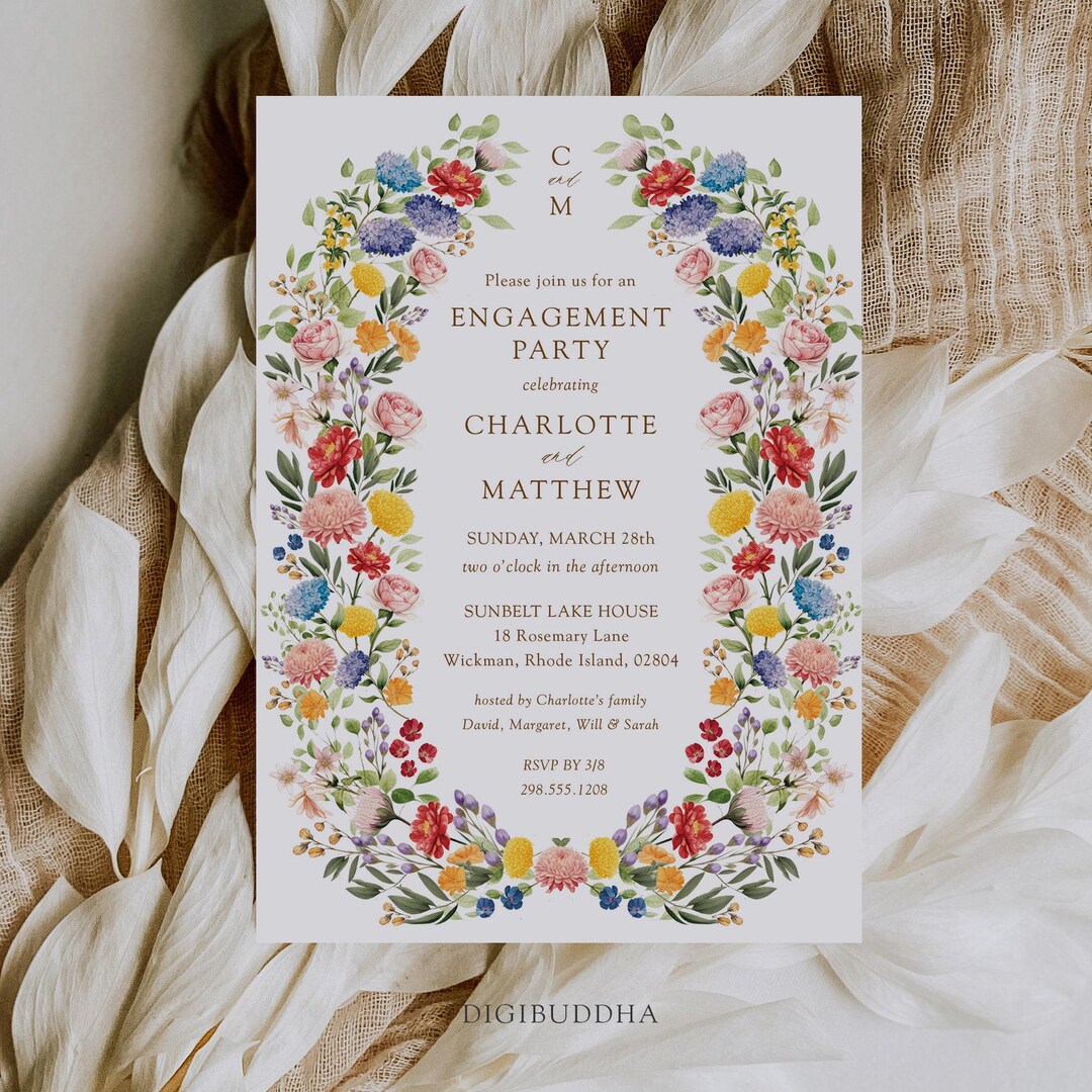 Spring Floral Engagement Invitation, Pink Engagement Invite, Watercolor ...