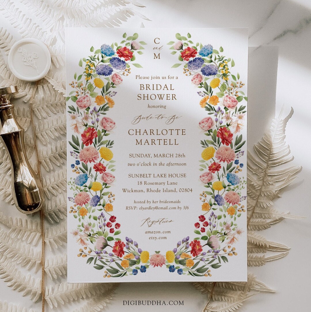 Wildflower Bridal Shower Invitation Set, Flower Bridal Invites Printed ...