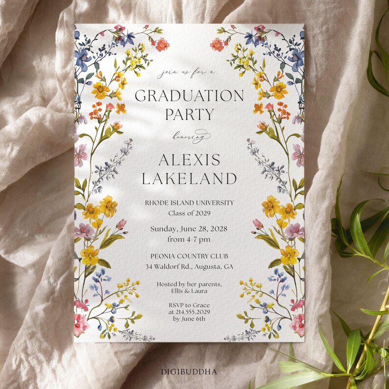 Boho Graduation Party Invitation Printed Floral Graduate Garden Party ...