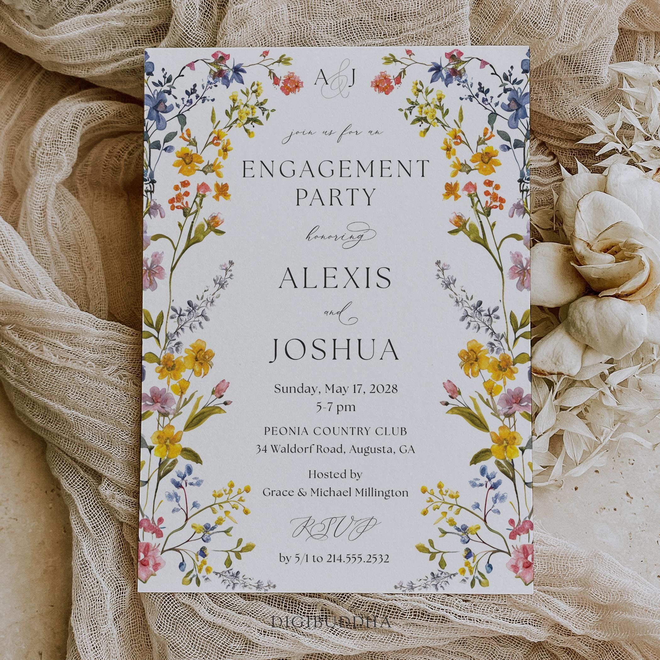 Engagement Party Floral Invitations, Modern Engagement Party Invites ...