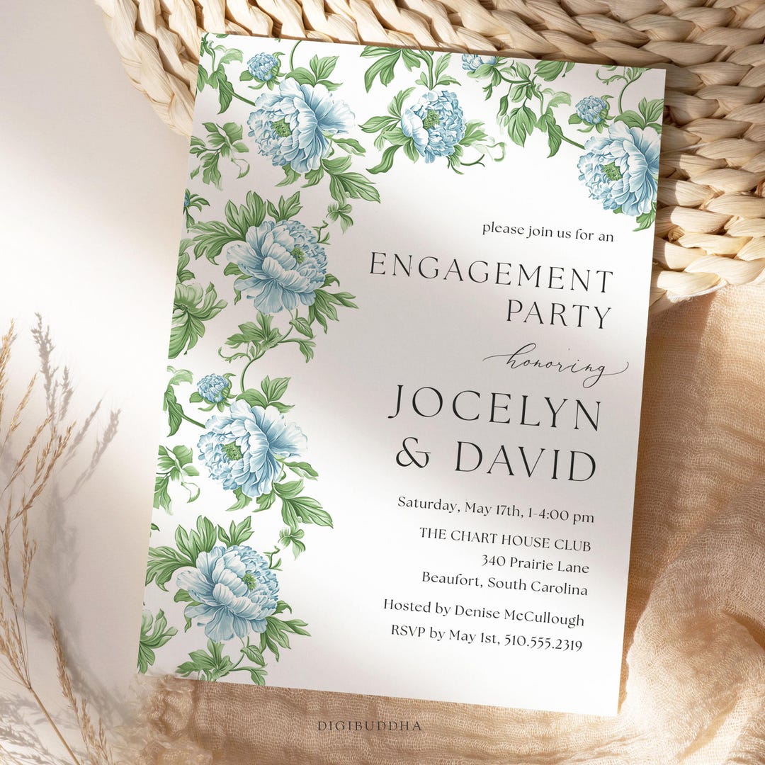 Dusty Blue Engagement Party Invitation, Printed Engagement Invite ...