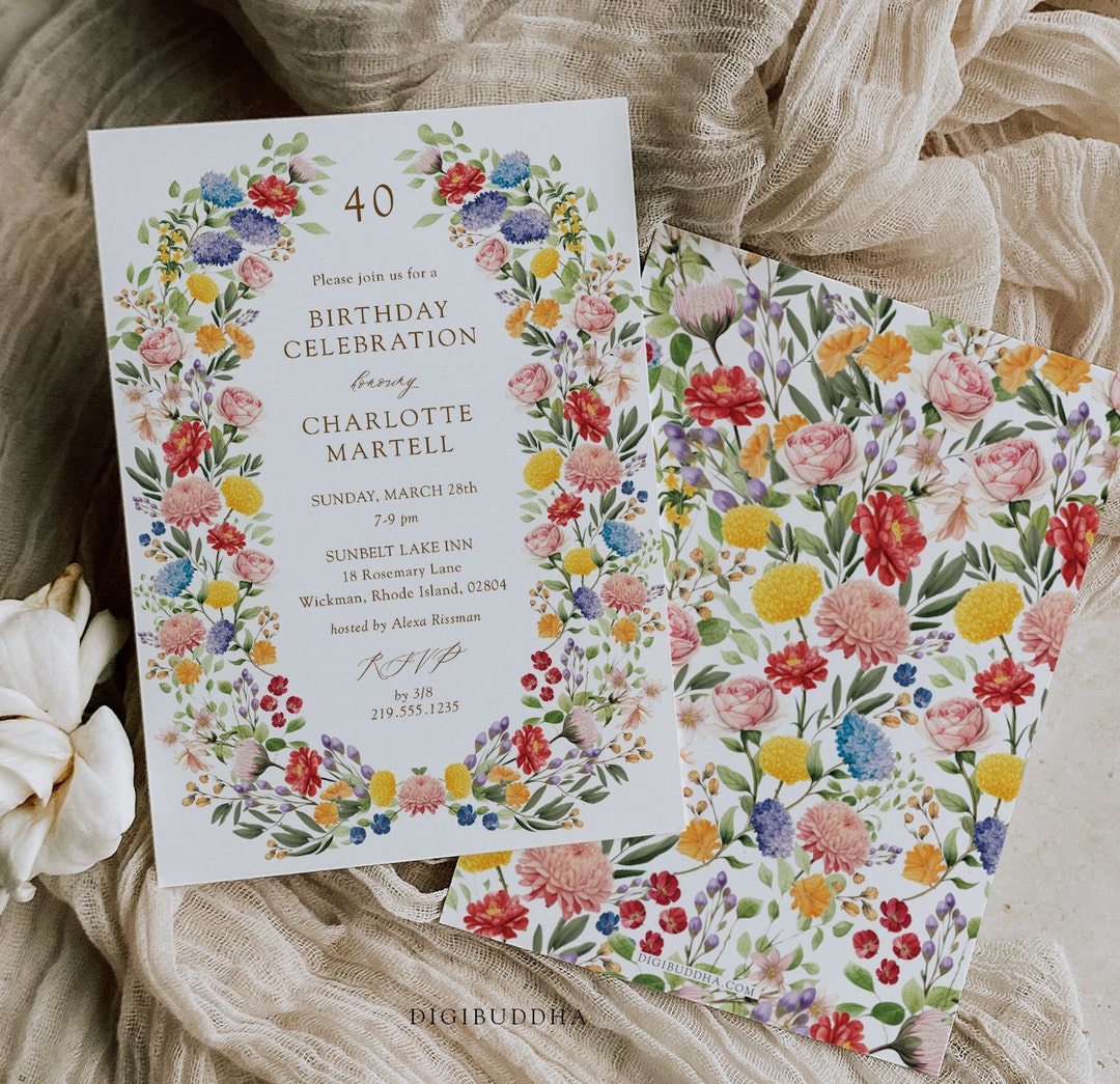 Wildflower Birthday Party Invitation, Garden Floral Invites, Cottage ...