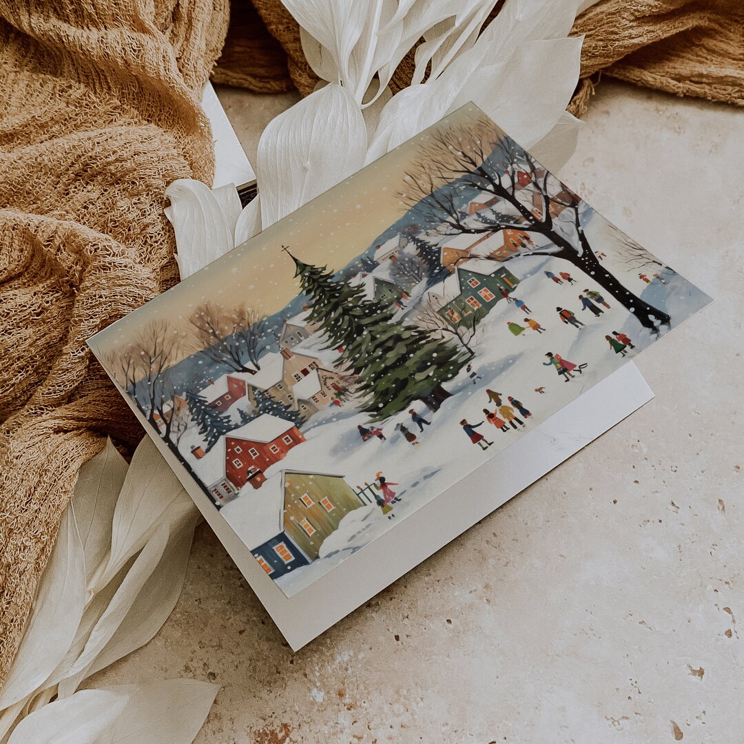 Winter Village Christmas Photo Card, Winter Christmas Cards, Cozy ...