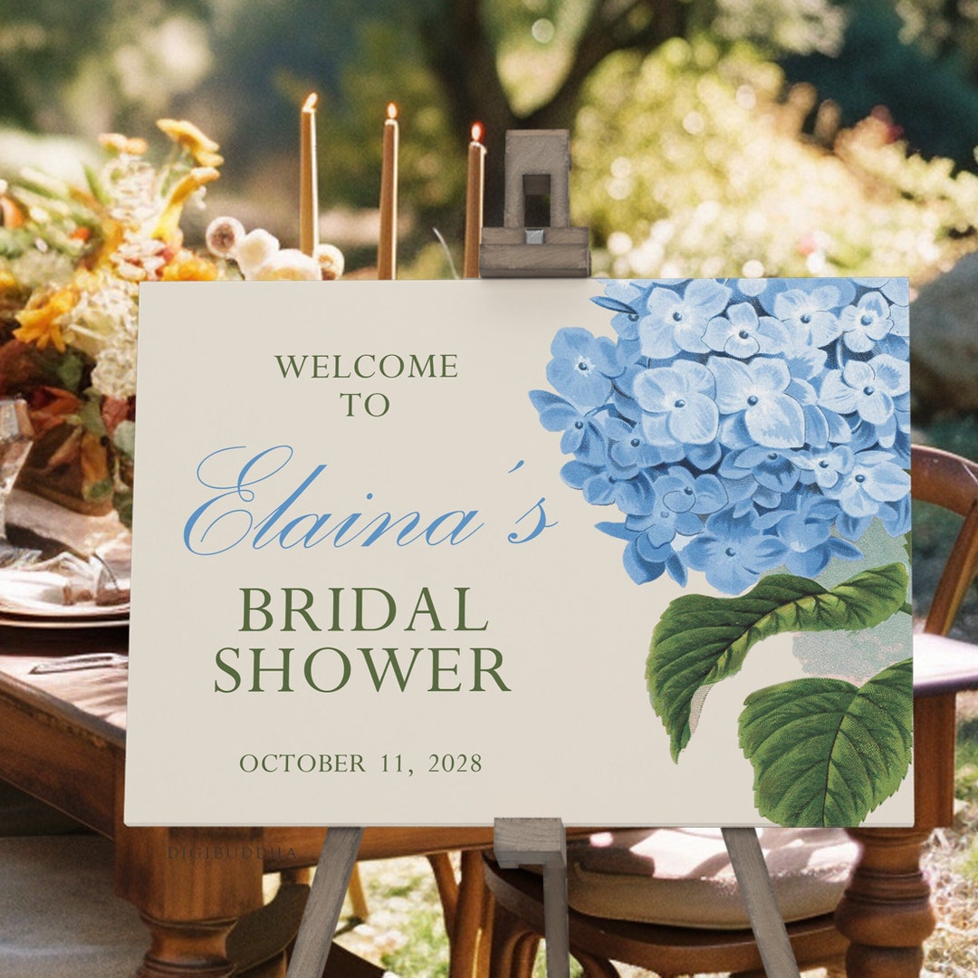 Blue Hydrangea Wedding Welcome Sign Printed Foam Board Rehearsal Dinner ...