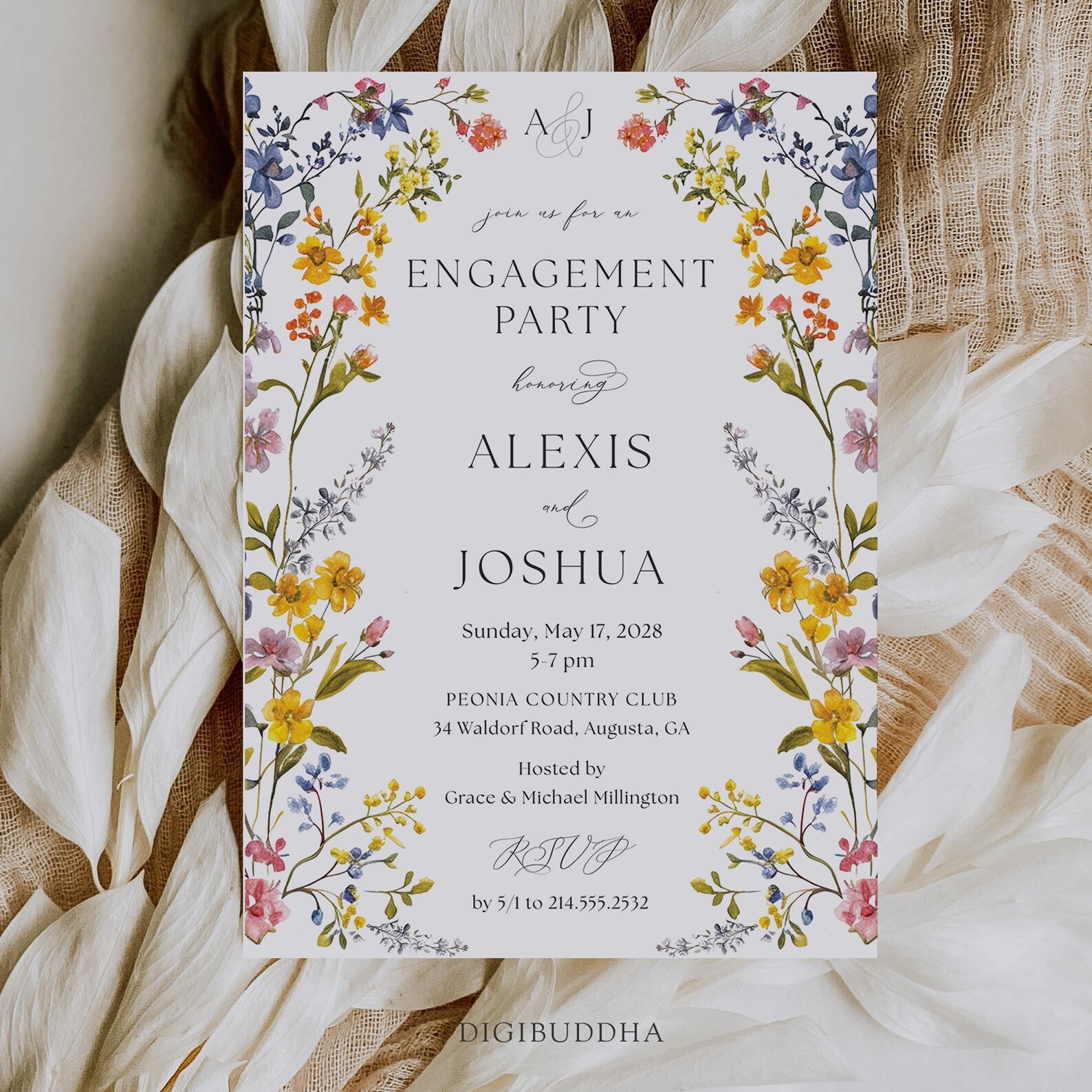 Engagement Party Floral Invitations, Modern Engagement Party Invites ...