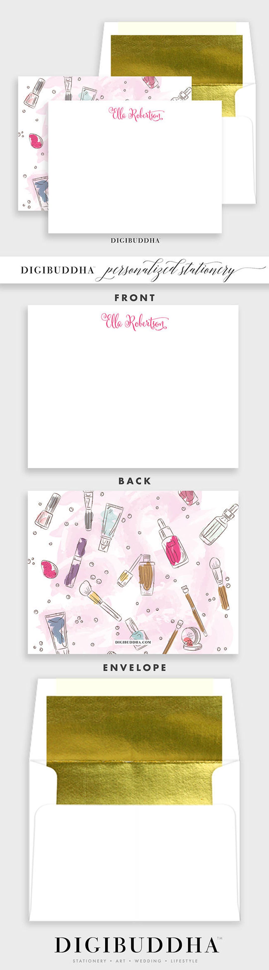 Personalized Stationery Set, Makeup Stationery, Makeup Note Cards ...
