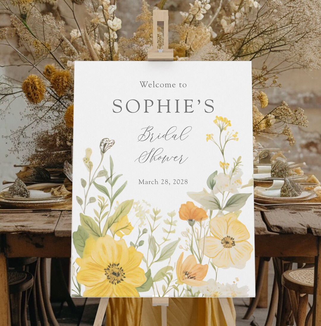 Bridal Brunch Signs, Yellow Floral Signs, Printed Bridal Shower Welcome ...