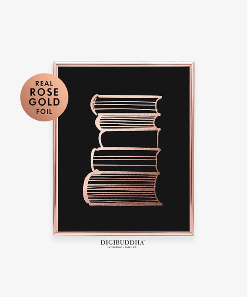 Stack Of Books Gold Silver or Rose Gold Foil Print Reader Gift | Etsy
