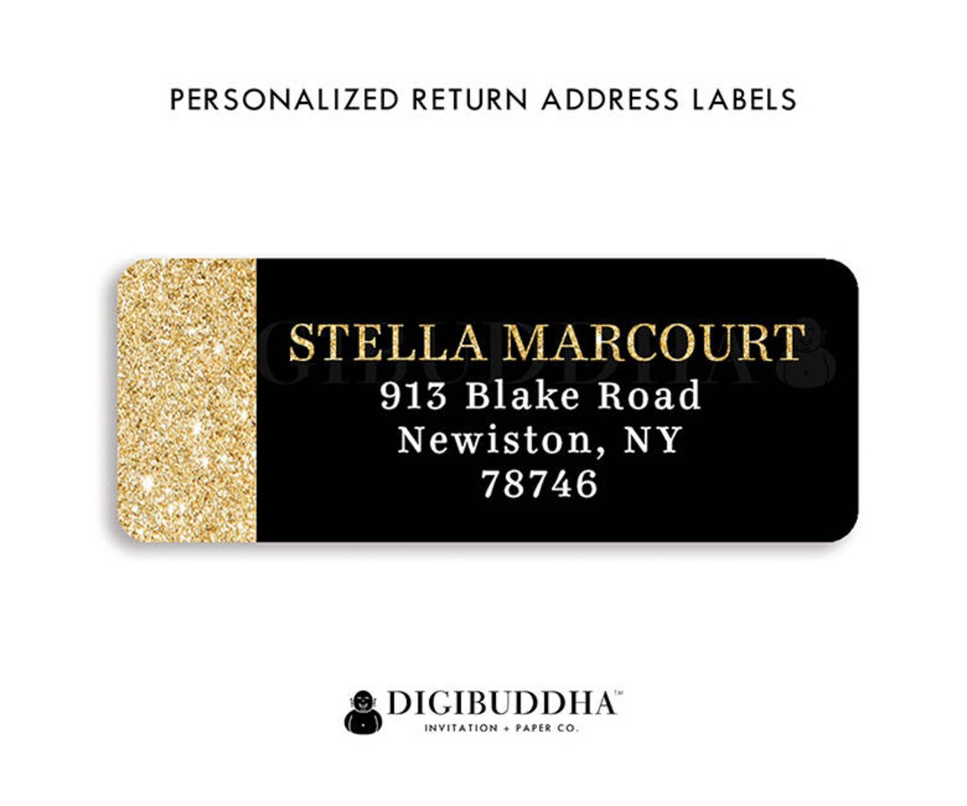 Modern Address Labels Black & Gold Return Address Label Glam Return ...