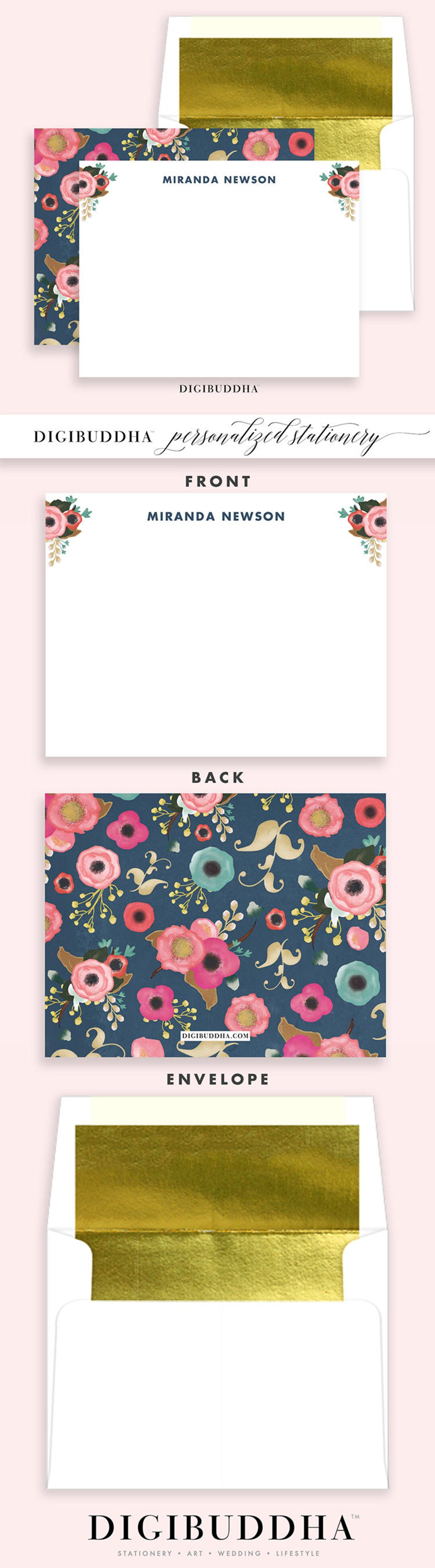 Personalized Stationery Set, Personalized Note Cards Gold Foil Lined ...