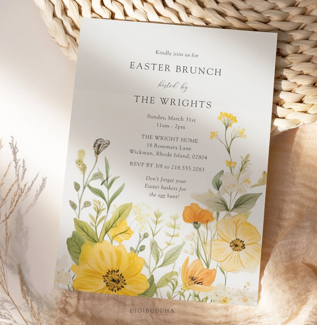 Easter Brunch Invitation Printed, Floral Easter Egg Hunt Invite, Easter ...