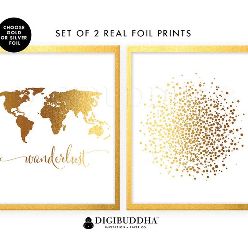 Gold Foil World Map - Etsy