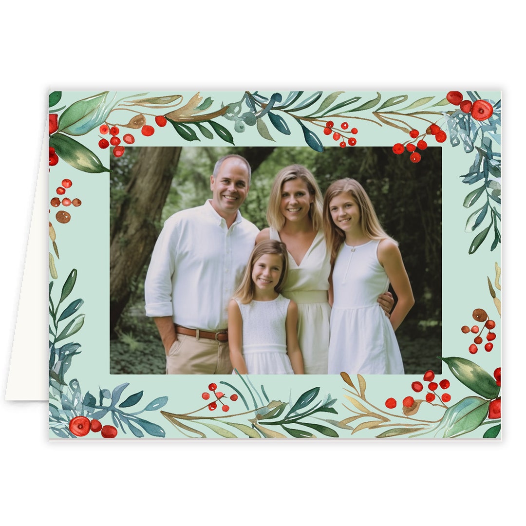 Holly Berry Folded Christmas Cards, Personalized Family Photo, Holly ...
