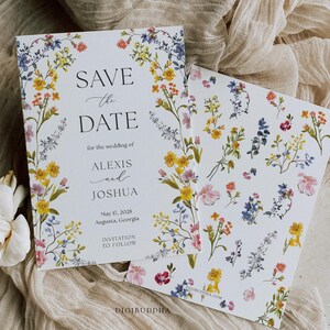Boho Wildflower Save the Date Cards, Whimsical Wildflower Save the Date Card, Floral Save the ...