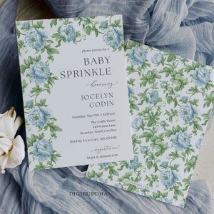 Sprinkled With Love Baby Sprinkle Invitations, Blue French Toile Baby ...