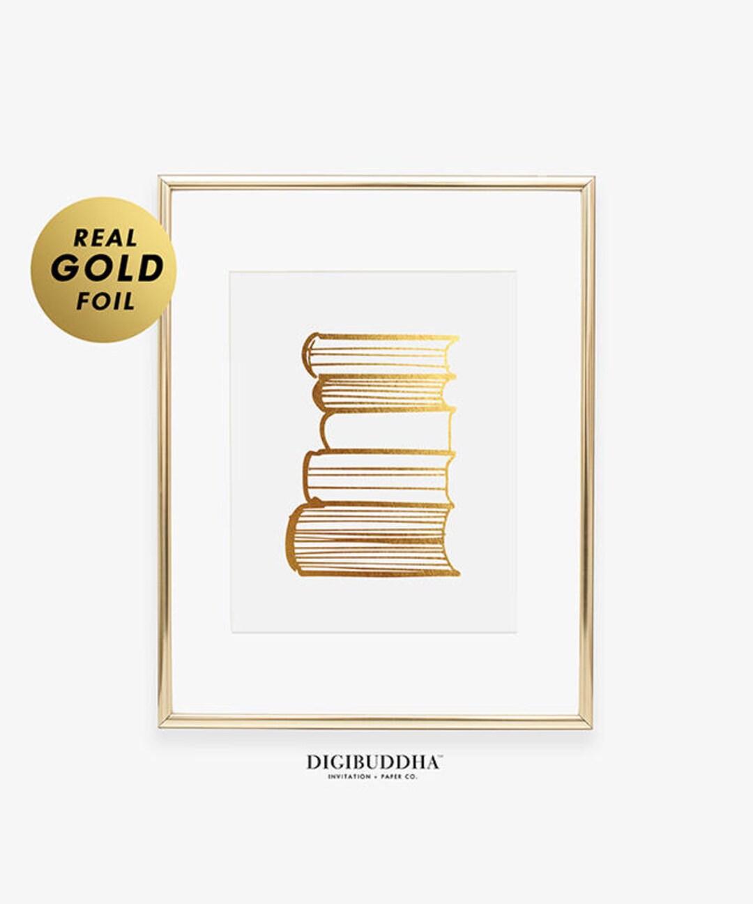 Stack of Books Gold Silver or Rose Gold Foil Print Reader Gift Library ...