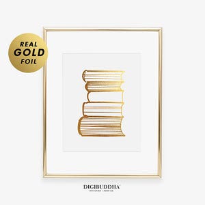 Stack of Books Gold Silver or Rose Gold Foil Print Reader Gift Library ...