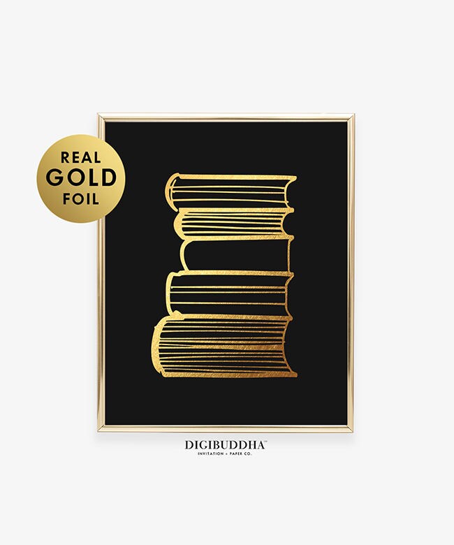 Stack of Books Gold Silver or Rose Gold Foil Print Reader Gift - Etsy