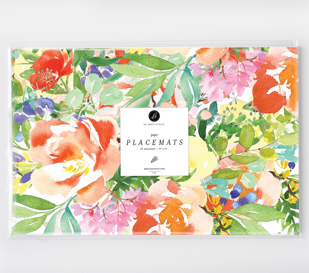 Floral Paper Placemats, Watercolor Flowers Engagement Dinner Table ...