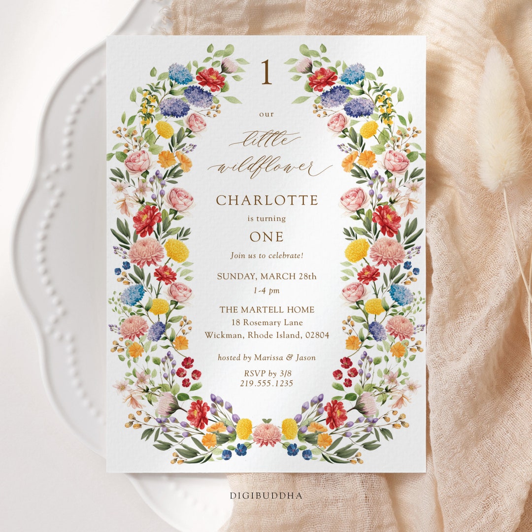 Wild One Arch Wildflower Invitation, Pink Wildflower Invitation, Spring ...
