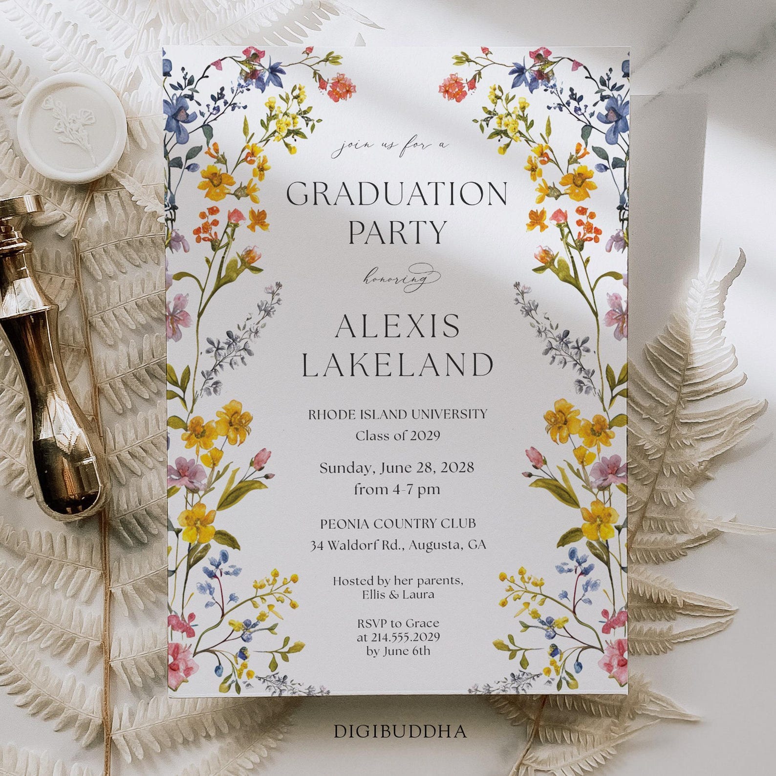 Boho Graduation Party Invitation Printed Floral Graduate Garden Party ...
