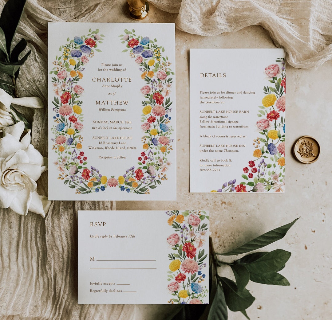 Spring Garden Flowers Wedding Invitation Suite Printed Wildflower Boho ...