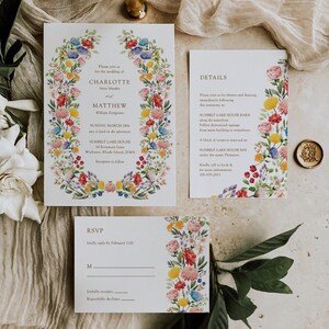 Spring Garden Flowers Wedding Invitation Suite Printed Wildflower Boho ...