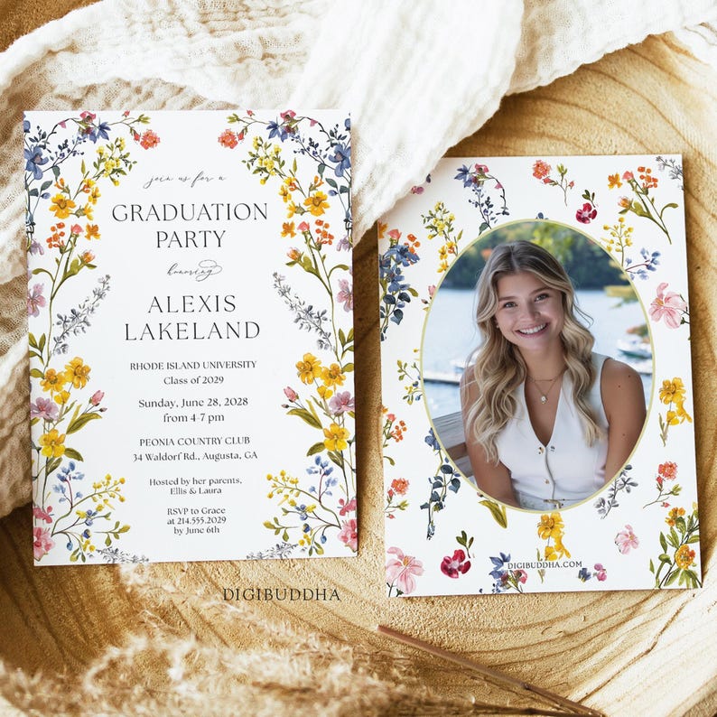 Wildflower Graduation Invitations, Pressed Flower Graduation Party ...