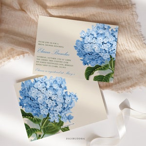 Preppy Blue Hydrangea Bridal Shower Invitations Printed Pastel Blue ...