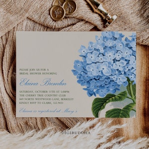 Preppy Blue Hydrangea Bridal Shower Invitations Printed Pastel Blue ...