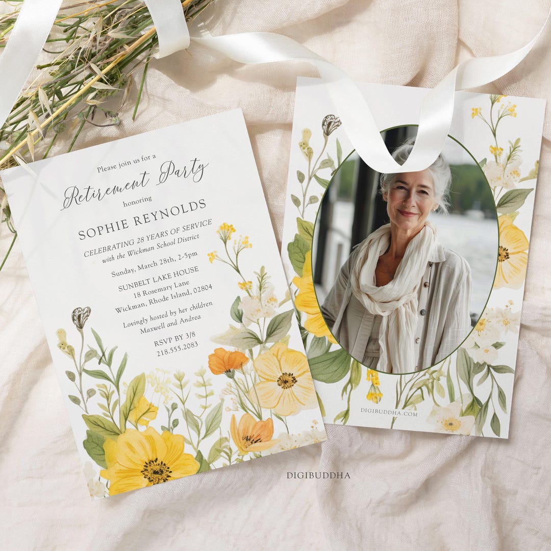 Modern Photo Insert Retirement Invitations Printed, Spring Watercolor ...