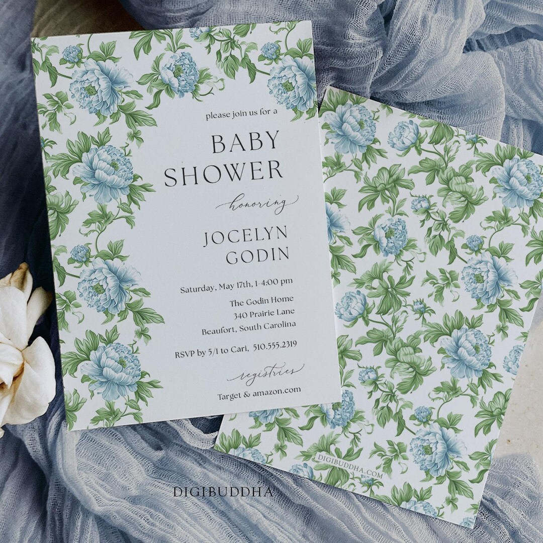 Toile Baby Shower Invitations, Grandmillennial Baby Shower Invite ...