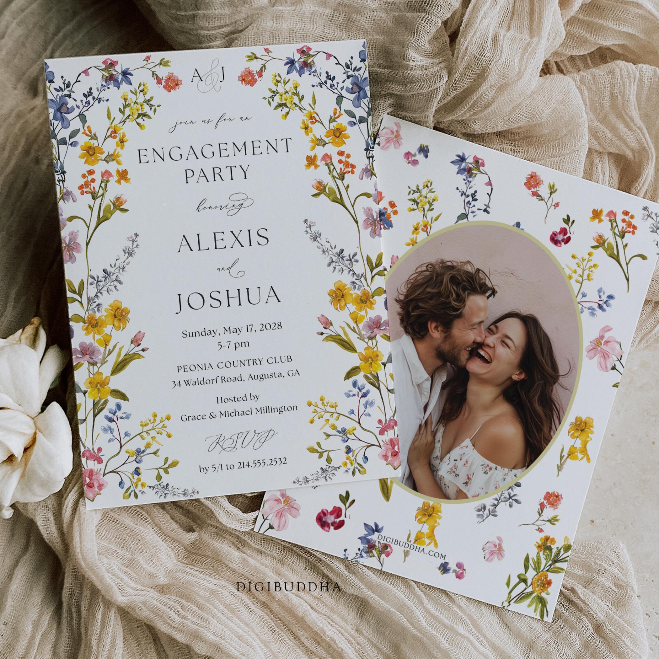 Engagement Party Floral Invitations, Modern Engagement Party Invites ...