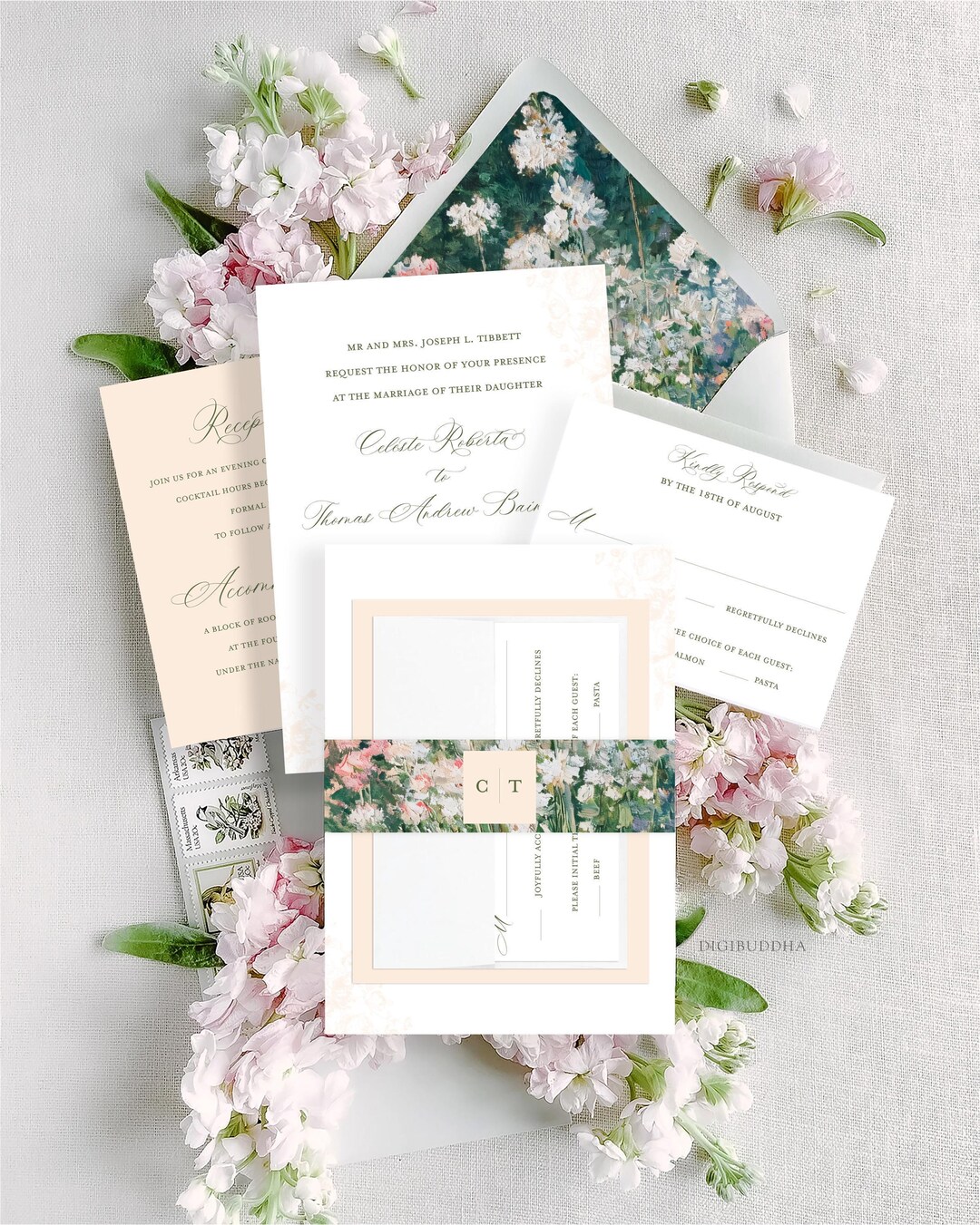 Monet Inspired Wedding Invitation Suite, Floral Wedding Invitation Set ...
